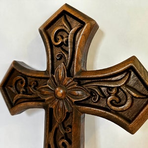 Ornate Flower and Vine Wooden Cross, Large Wall Hanging Cross, Large ...