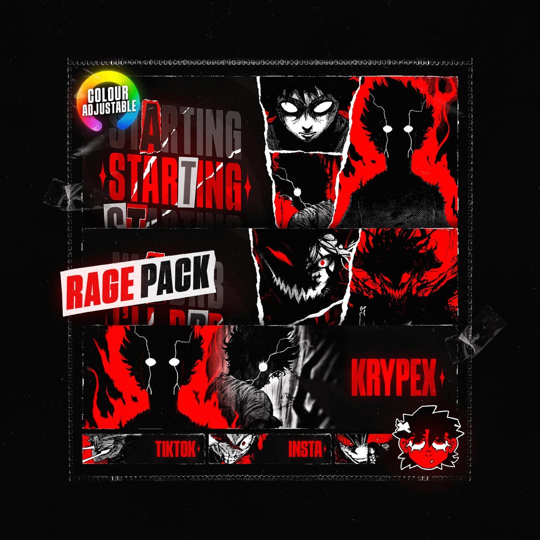 Animated Rage Anime Stream Package | Twitch Overlays, Screens, Panels ...