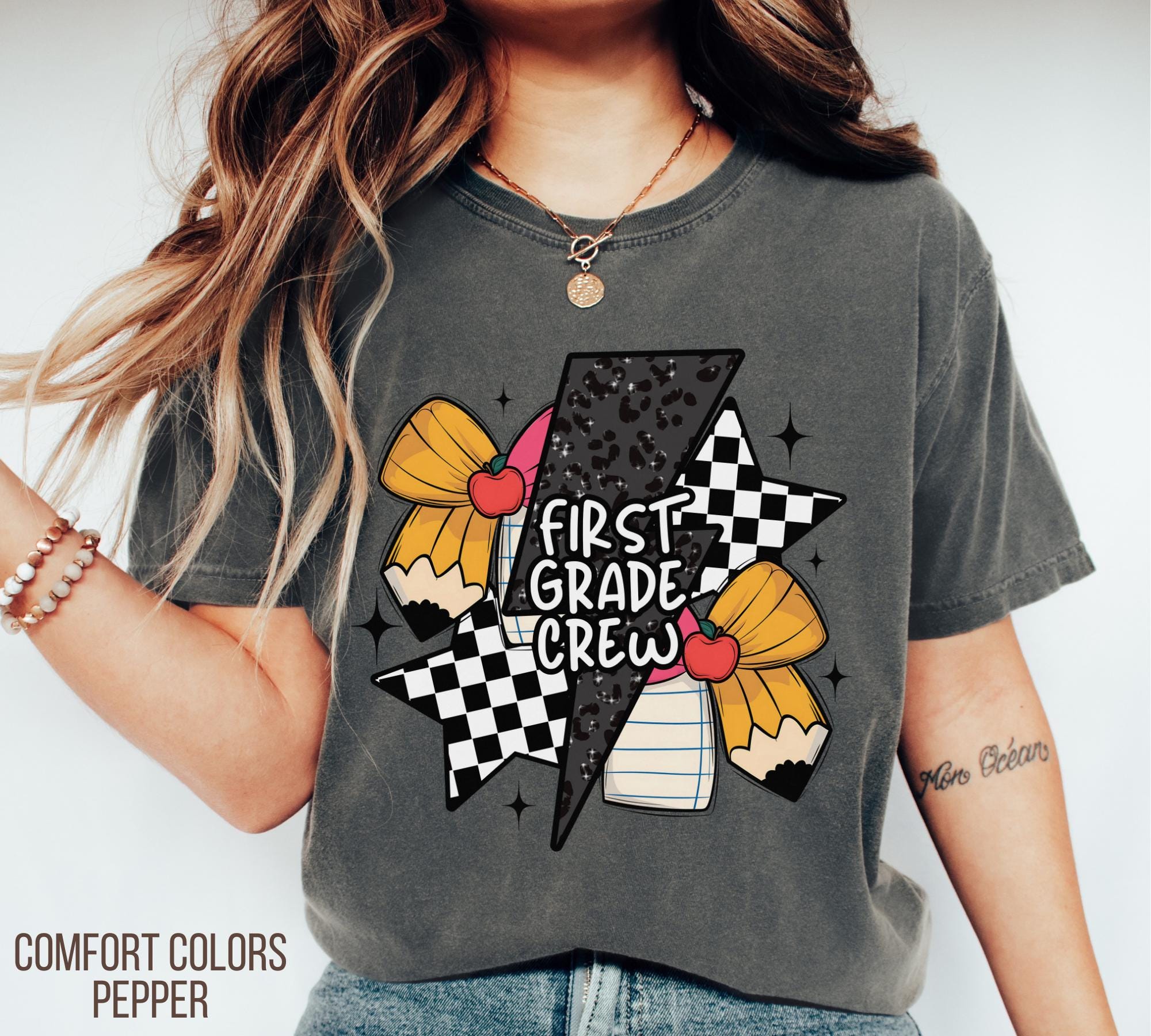Comfort Colors 1st Grade Teacher Shirt, First Grade Teacher Crew Tshirt ...