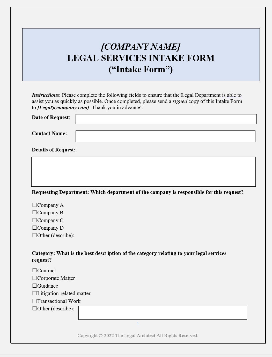 Legal Request Form | Ideal for Corporate Law Departments | Customizable ...
