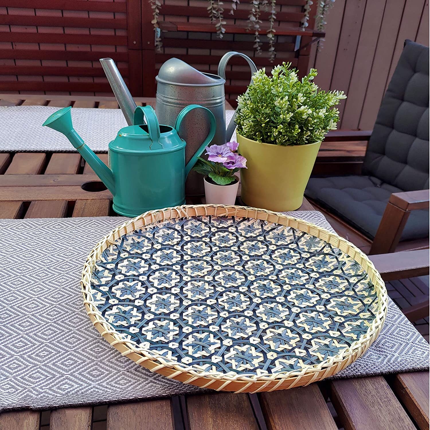 Round Serving Trays 13.8 Inches black Floral - Etsy UK
