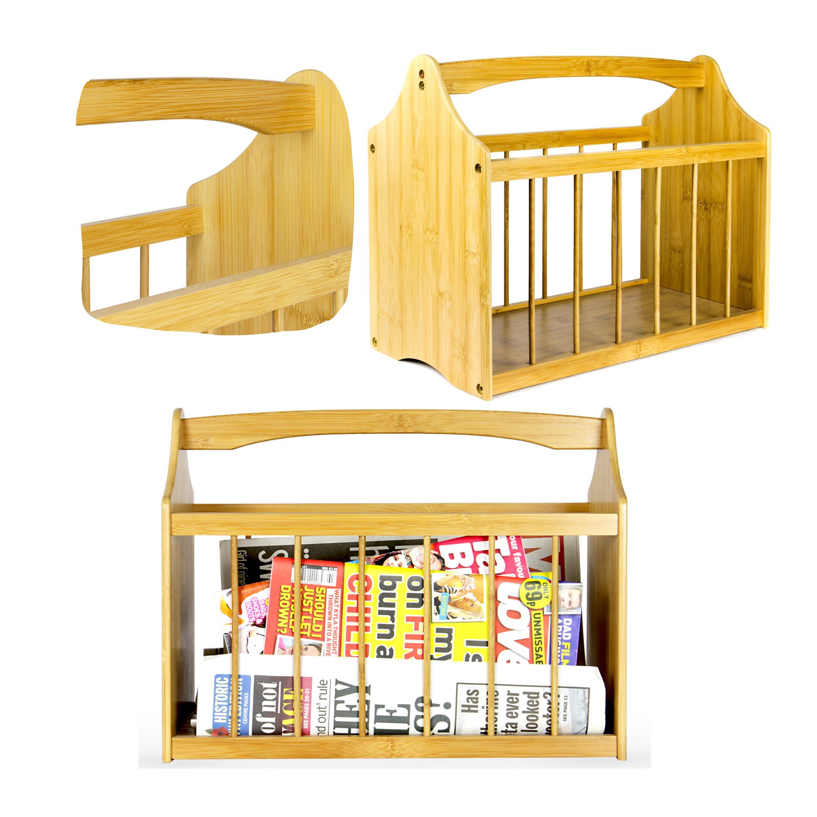 Bamboo Wood Magazine Rack With Handle 33x42x21 Cm - Etsy UK