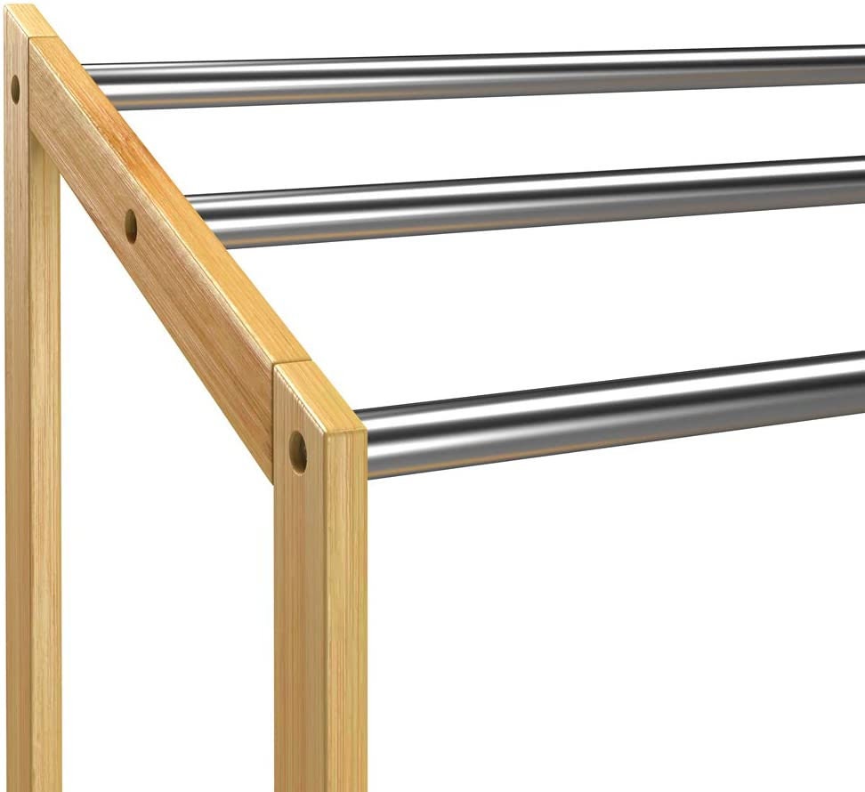 Bamboo Towel Holder Freestanding Rail Modern Shelf 51x31x85cm Bathroom ...