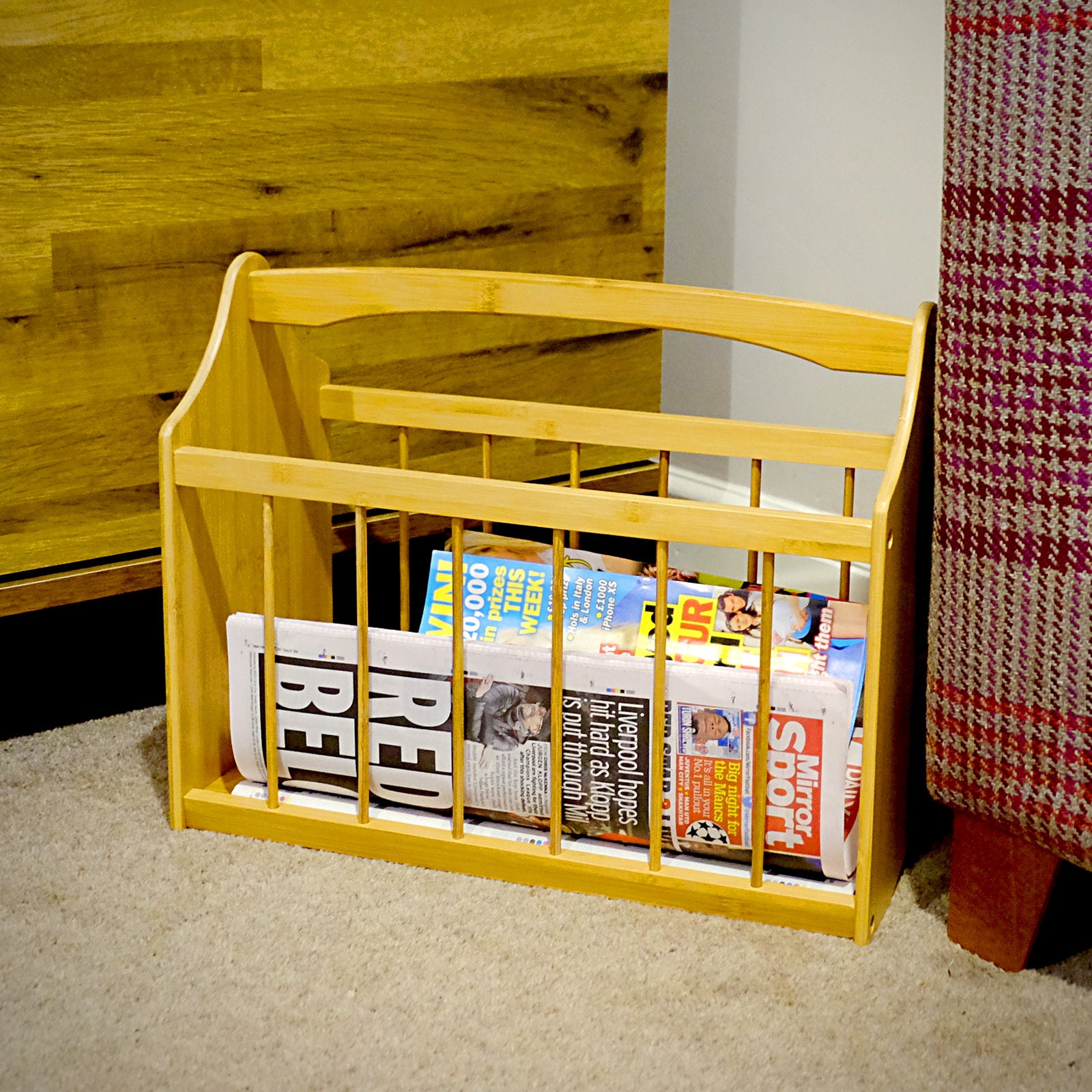Bamboo Wood Magazine Rack With Handle 33x42x21 Cm - Etsy UK