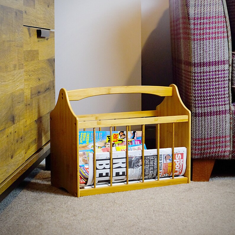 Bamboo Wood Magazine Rack With Handle 33x42x21 Cm - Etsy UK