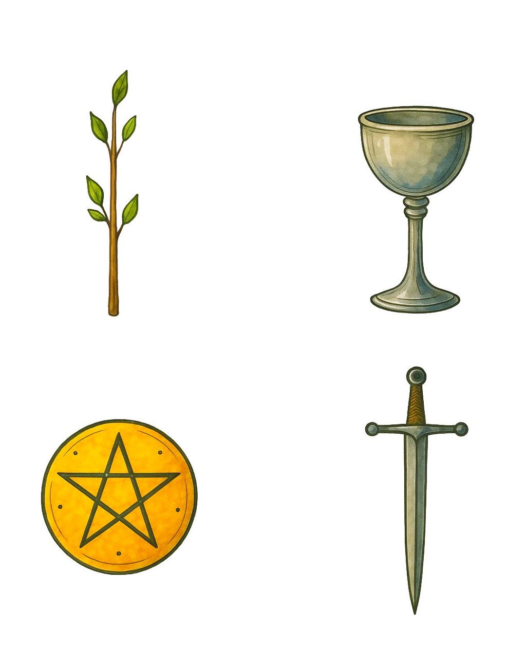 Tarot Suit Symbols Watercolor PNG | Wands, Cups, Pentacles, and Swords ...