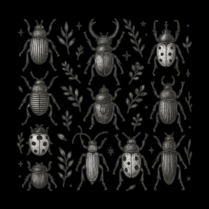 Vintage Beetle Clipart Set: Botanical Insect Line Art (PNG Download) - Etsy