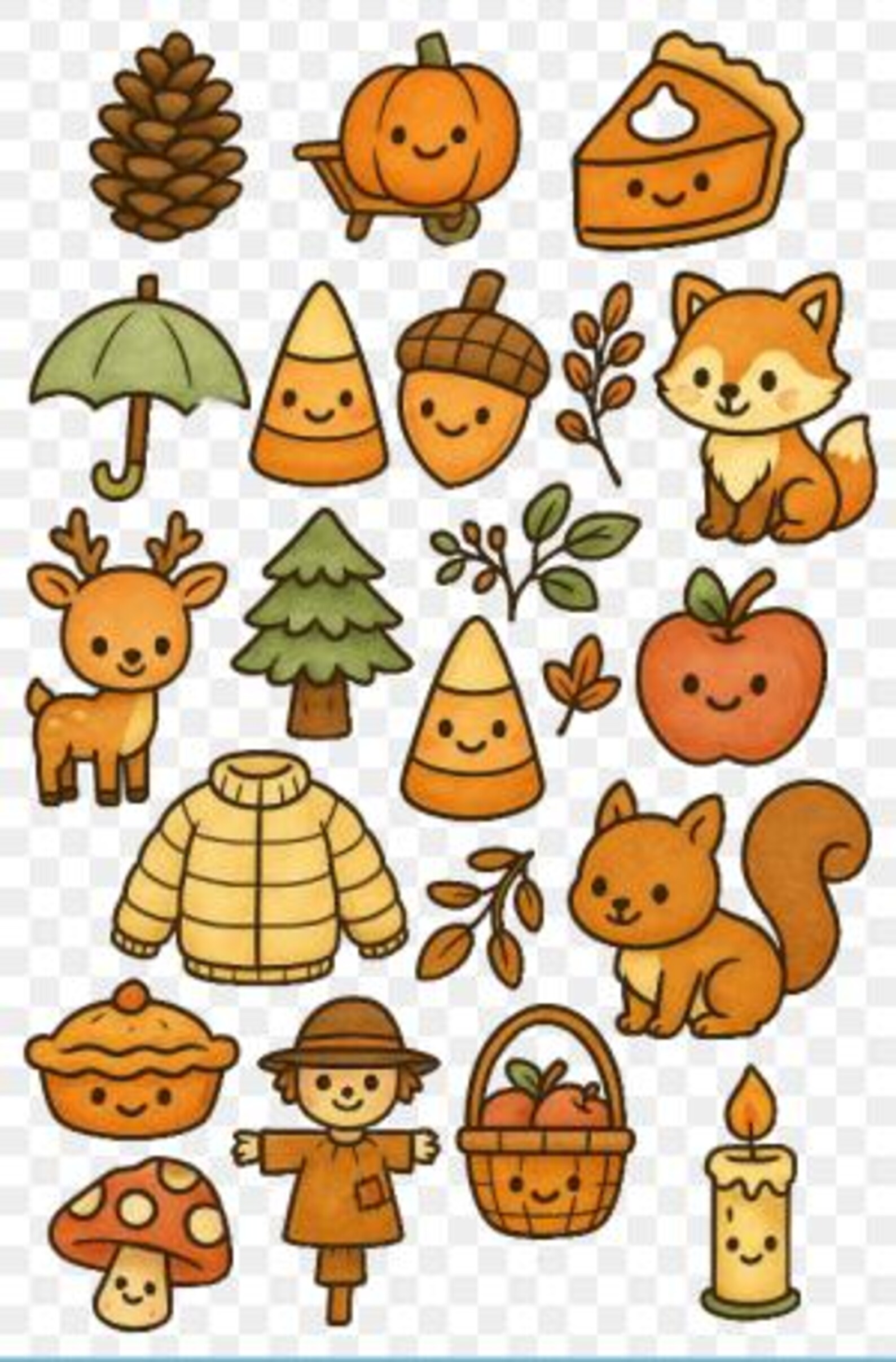Cozy Autumn Kawaii Clipart | Fall PNG Digital Download - Etsy
