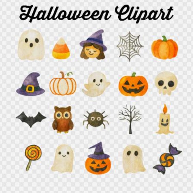 Cute Halloween Clipart Watercolor | PNG, Transparent | Ghost Pumpkin ...
