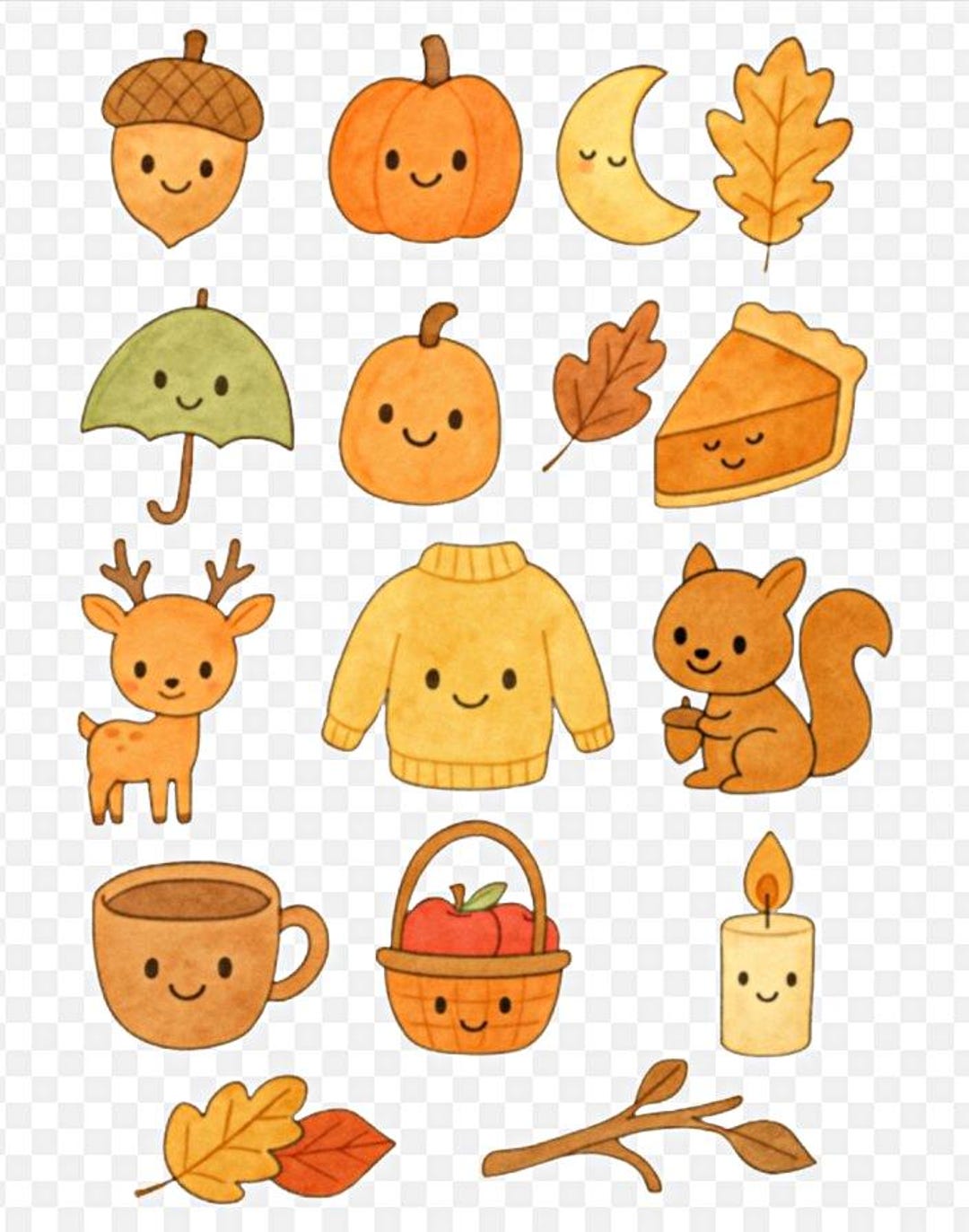Kawaii Fall Clipart: Cozy Autumn PNG Bundle (digital Download) - Etsy
