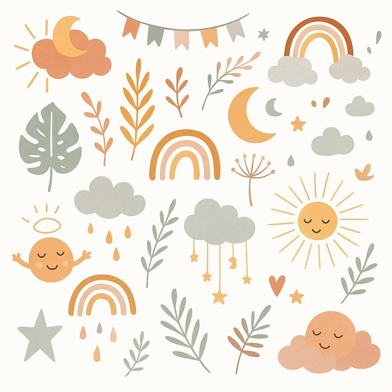 Celestial Rainbow Clipart: Nursery Art PNG Bundle (digital Download) - Etsy