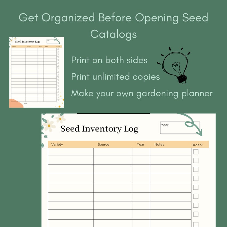 Seed Inventory Log Printable PDF, Gardening Planner for Seed Starting ...