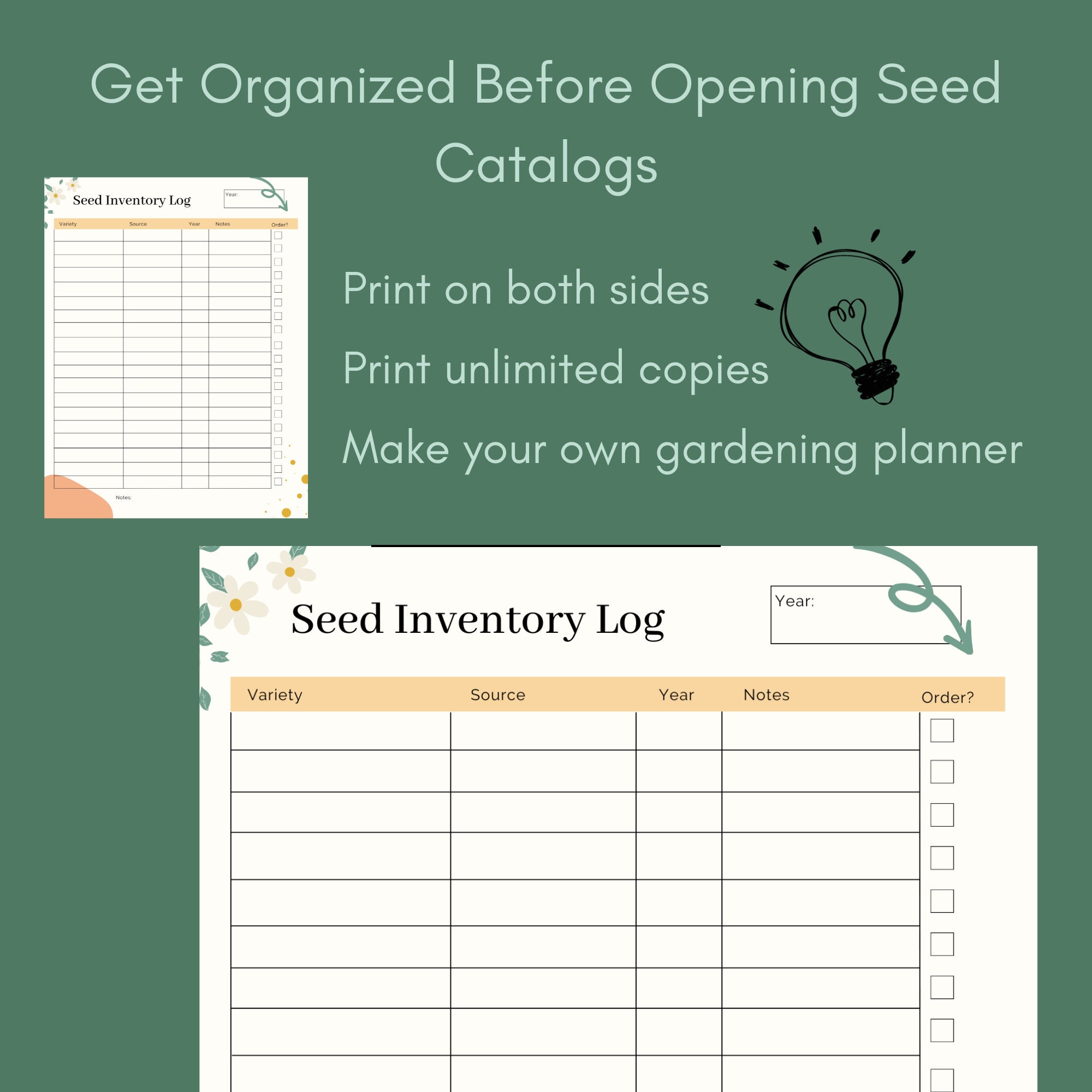 Seed Inventory Log Printable PDF, Gardening Planner for Seed Starting ...