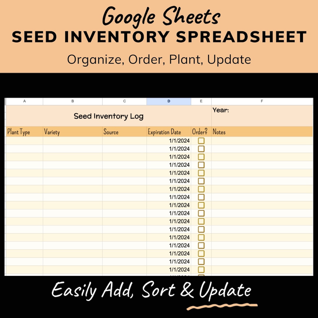 Seed Inventory List Spreadsheet, Digital Download via Google Sheets ...