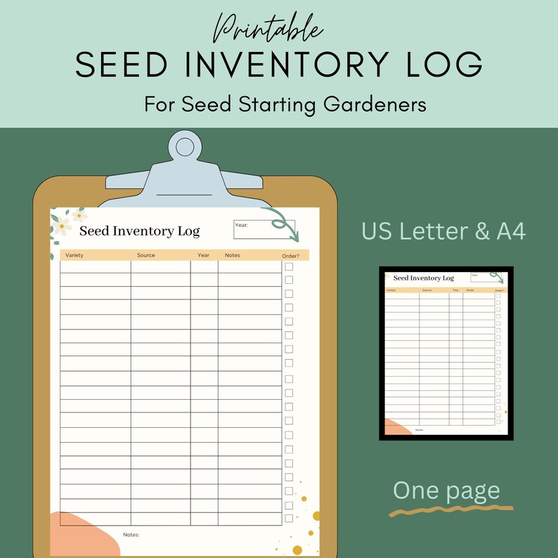 Seed Inventory Log Printable PDF, Gardening Planner for Seed Starting ...