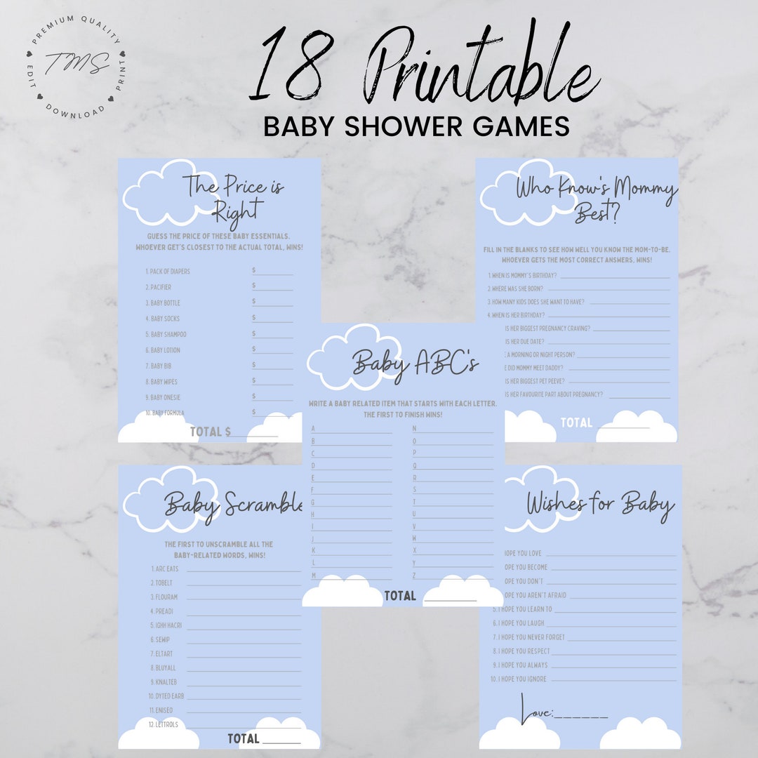 Cloud Baby Shower Games Bundle Gender Neutral Games Baby Boy Games Baby ...