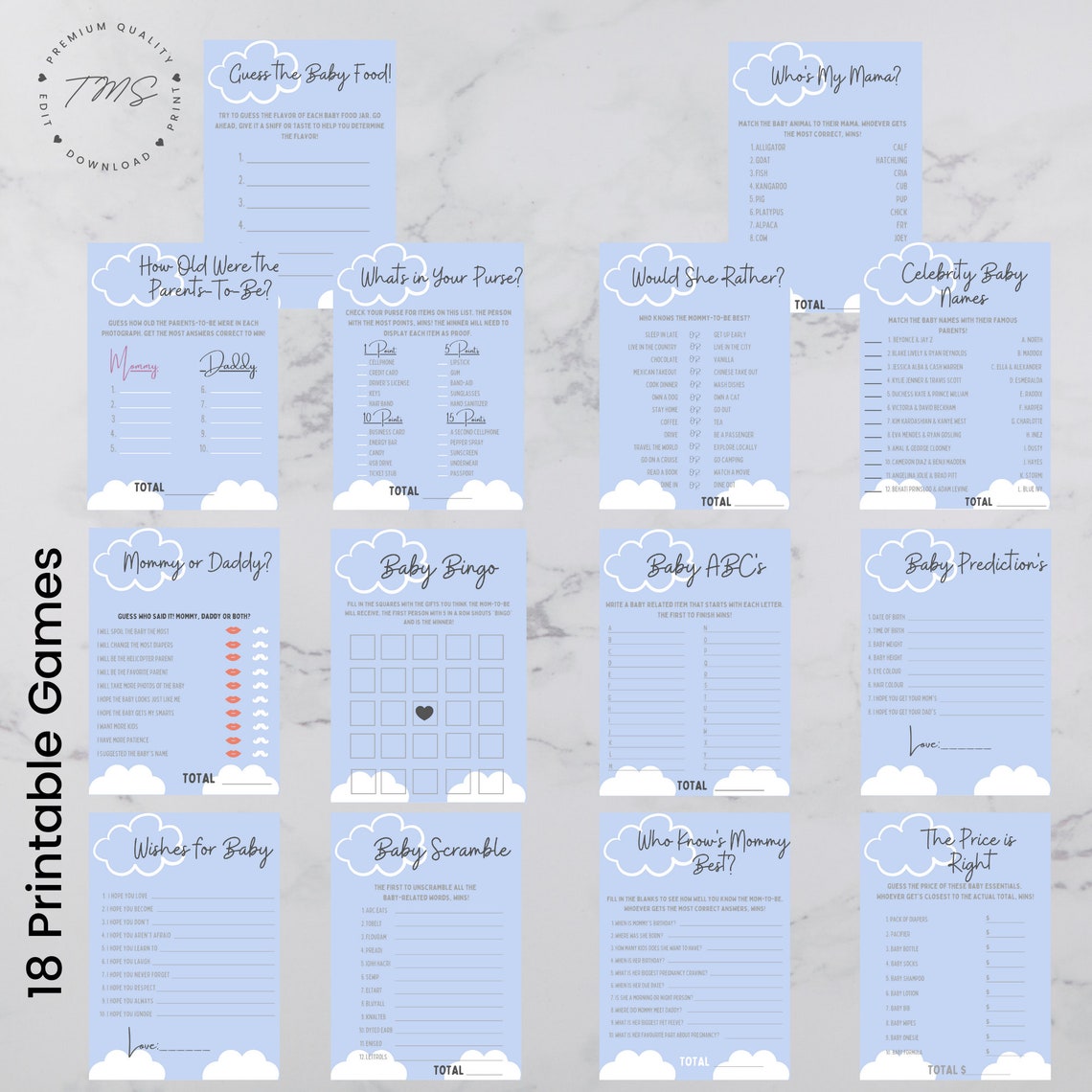 Cloud Baby Shower Games Bundle Gender Neutral Games Baby - Etsy