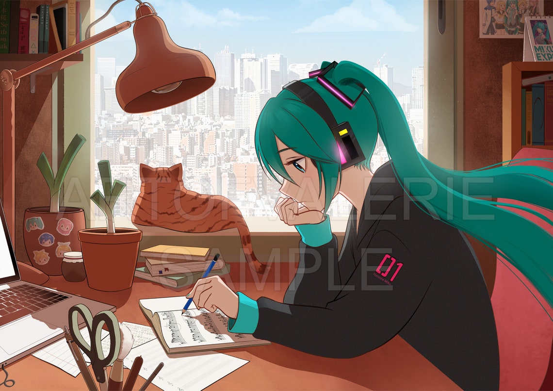 Hatsune Miku Print Matte A5 Chill Lofi Hip Hop Study | Etsy