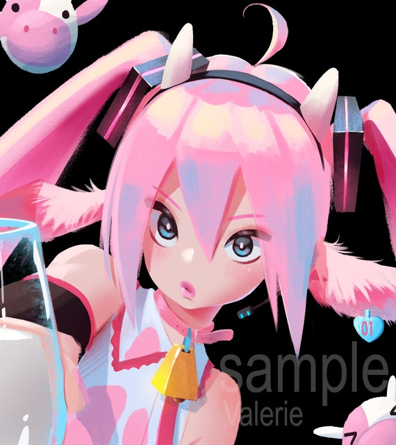Hatsune Miku COW Milk Original Illustration T-shirt Tee - Etsy