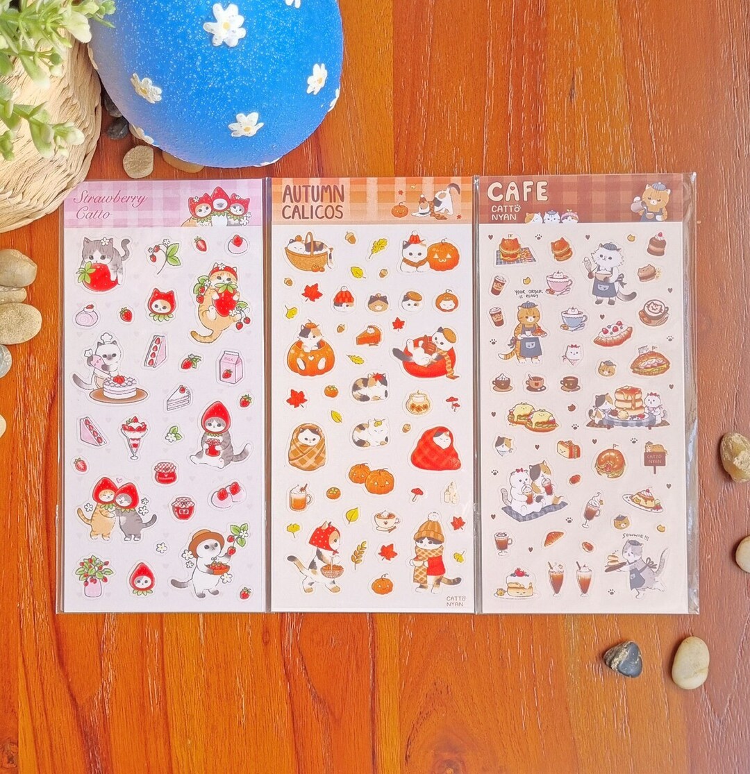 Cute Cat Sticker Sheets | Cat Stickers Kawaii Cats Strawberry ...