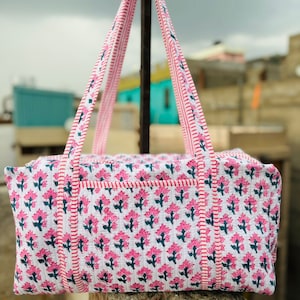 Large Cotton Weekender Travel Bag, Handmade Quilted Fabric Duffle Bag ...