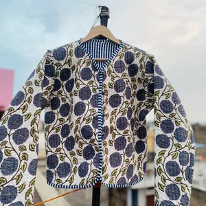 Cotton Women's Quilted Jacket Block Printed Boho Style Quilted Handmade ...