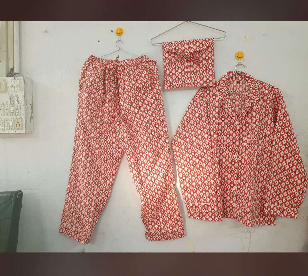 PAJAMAS Cotton Sleepwear for Women, Block Printed PJ Sets, Women Pajama ...
