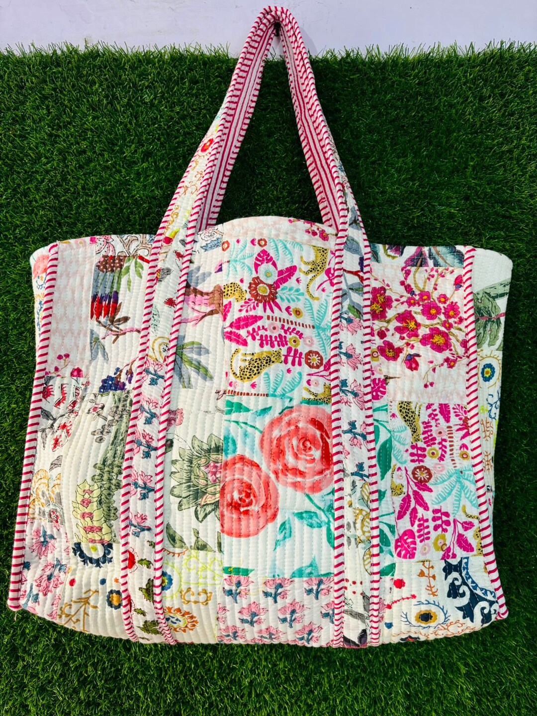 Indian Block Printed Tote Bags Large Cotton Quilted Women's Handbag ...