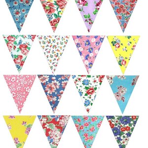Vintage Flower Bunting Banner Colorful Festive Fabric Bunting Flags ...