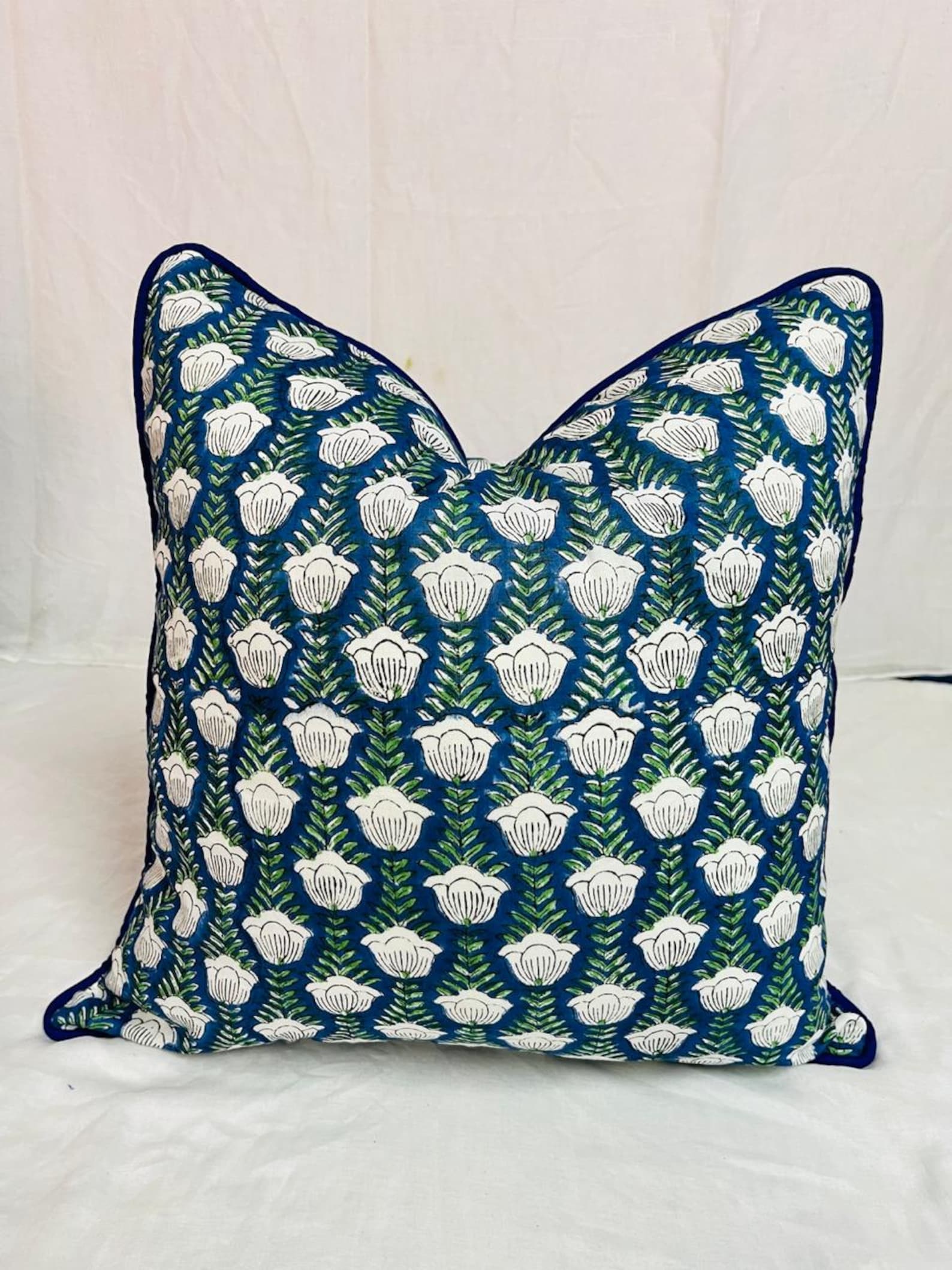 Indian Block Print Cotton Piping Cushion Cover, Bohemian Raffle ...