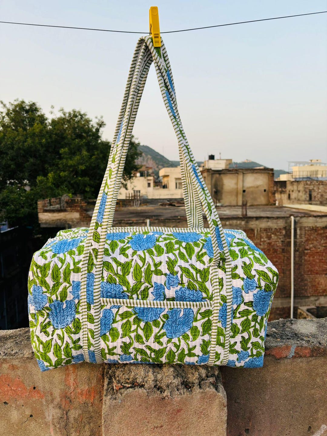 Large Cotton Weekender Duffle Bags Blockprint Quilted Fabric Weekender ...