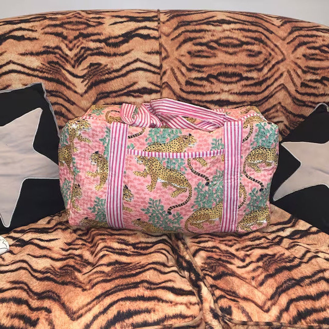 Large Cotton Weekender Travel Bag, Handmade Quilted Fabric Duffle Bag ...