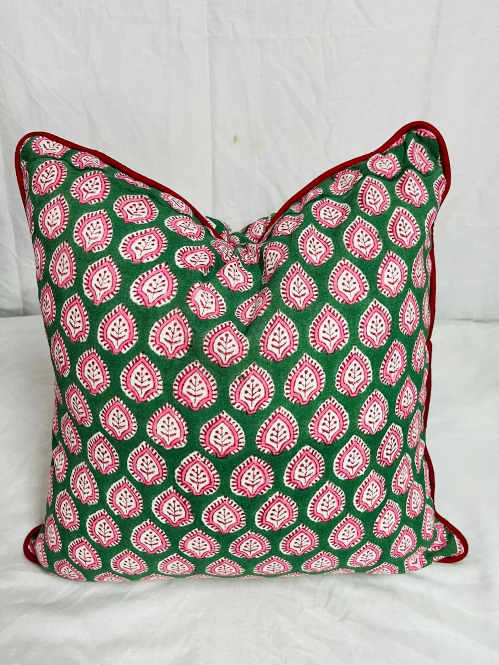 Indian Block Print Cotton Piping Cushion Cover, Bohemian Raffle ...