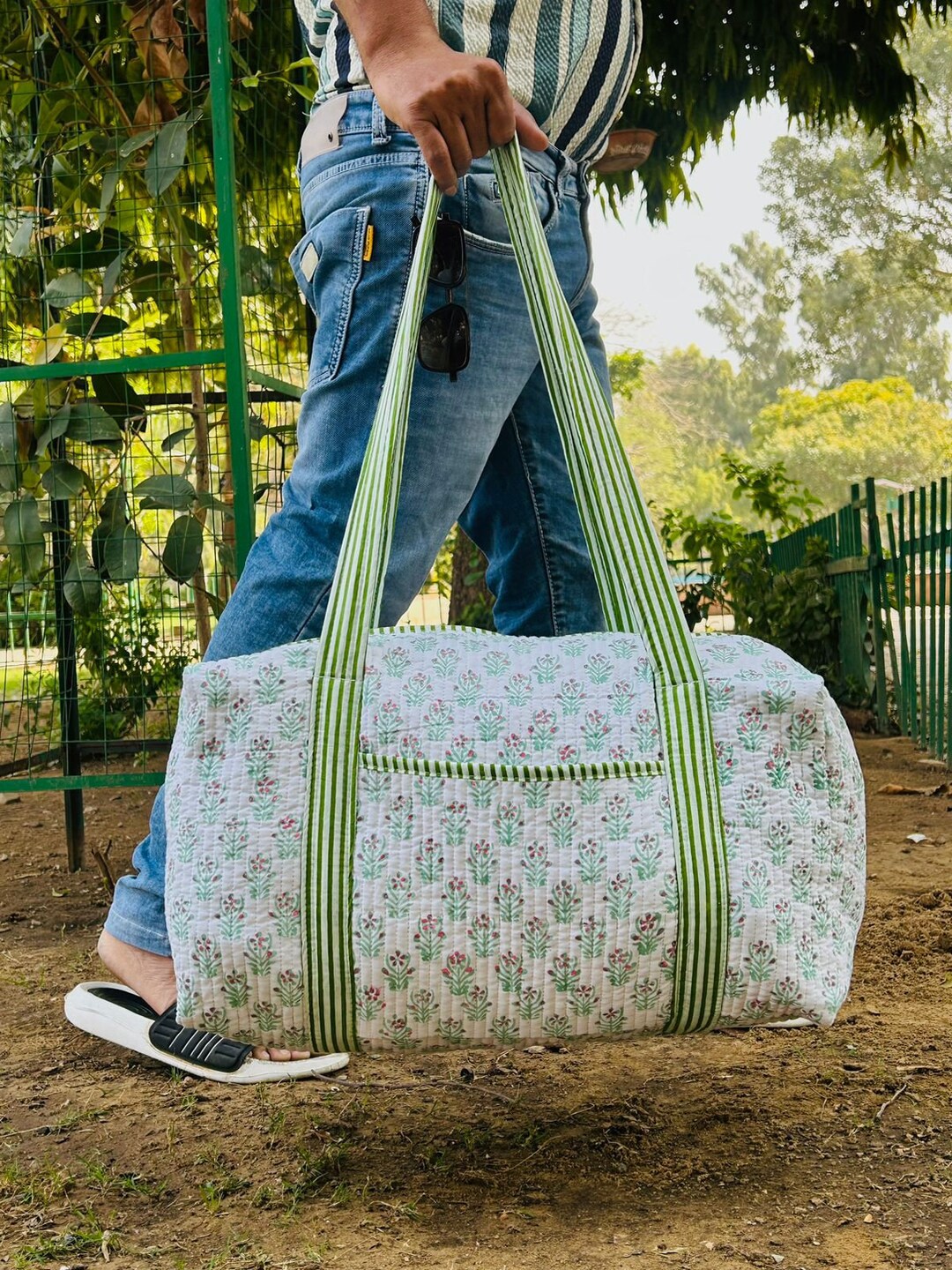 Women's Large Duffel Bag Boho Overnight Travel Bag Cotton Quilted ...