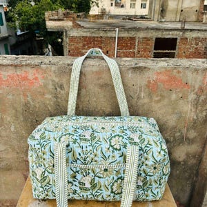 Large Cotton Weekender Travel Bag, Handmade Quilted Fabric Duffle Bag ...