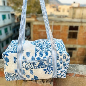 Large Cotton Weekender Travel Bag, Handmade Quilted Fabric Duffle Bag ...
