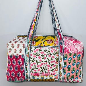 Large Cotton Weekender Travel Bag, Handmade Quilted Fabric Duffle Bag ...