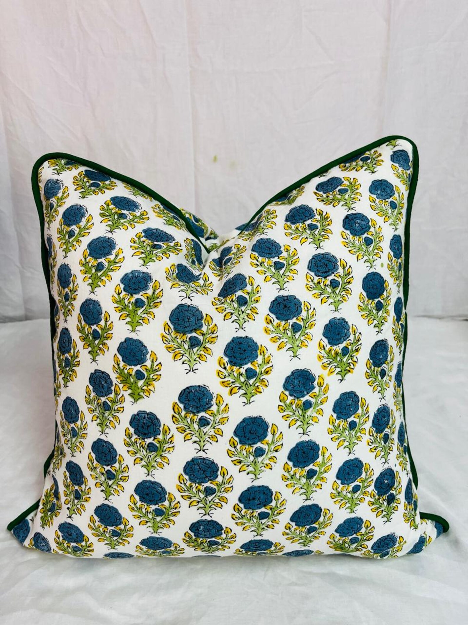 Indian Block Print Cotton Piping Cushion Cover, Bohemian Raffle ...