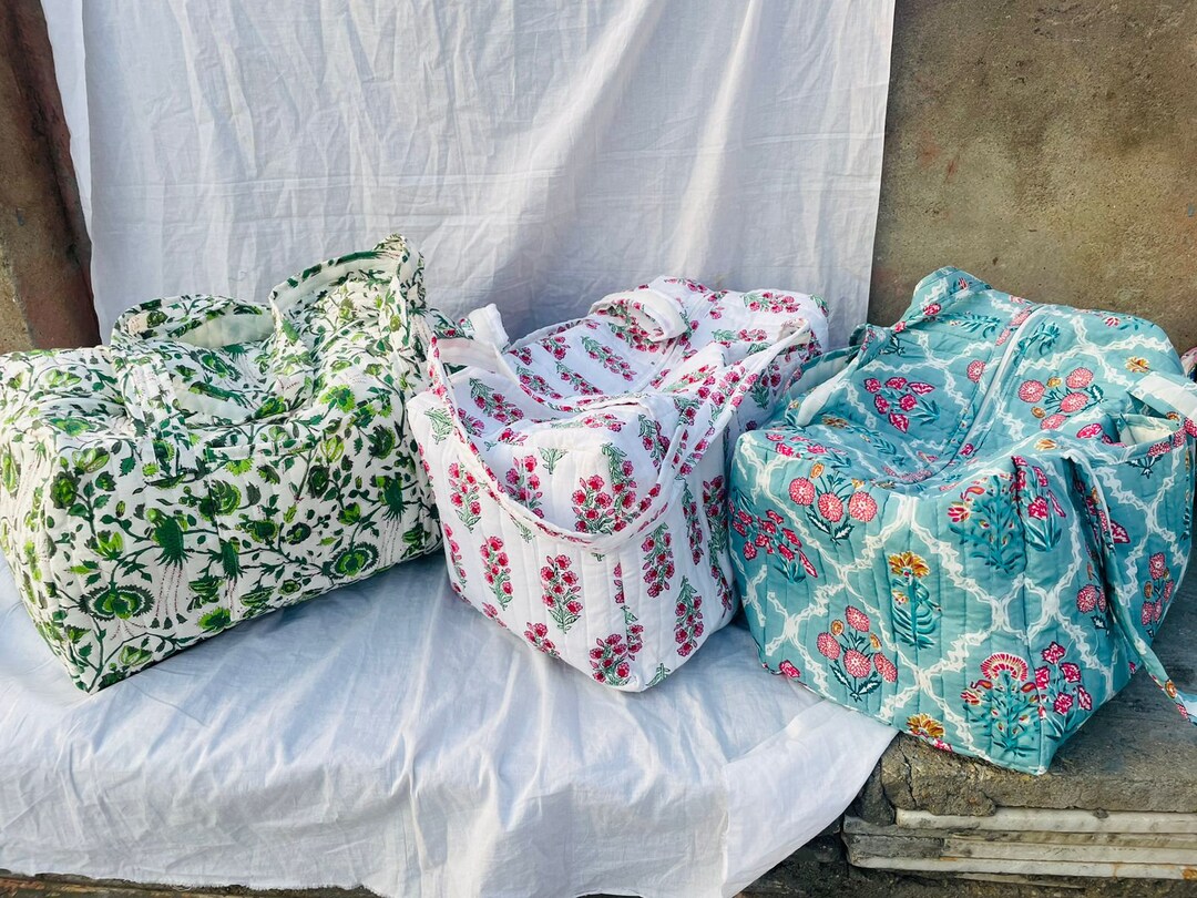 Large Cotton Weekender Travel Bag Handmade Quilted Fabric - Etsy