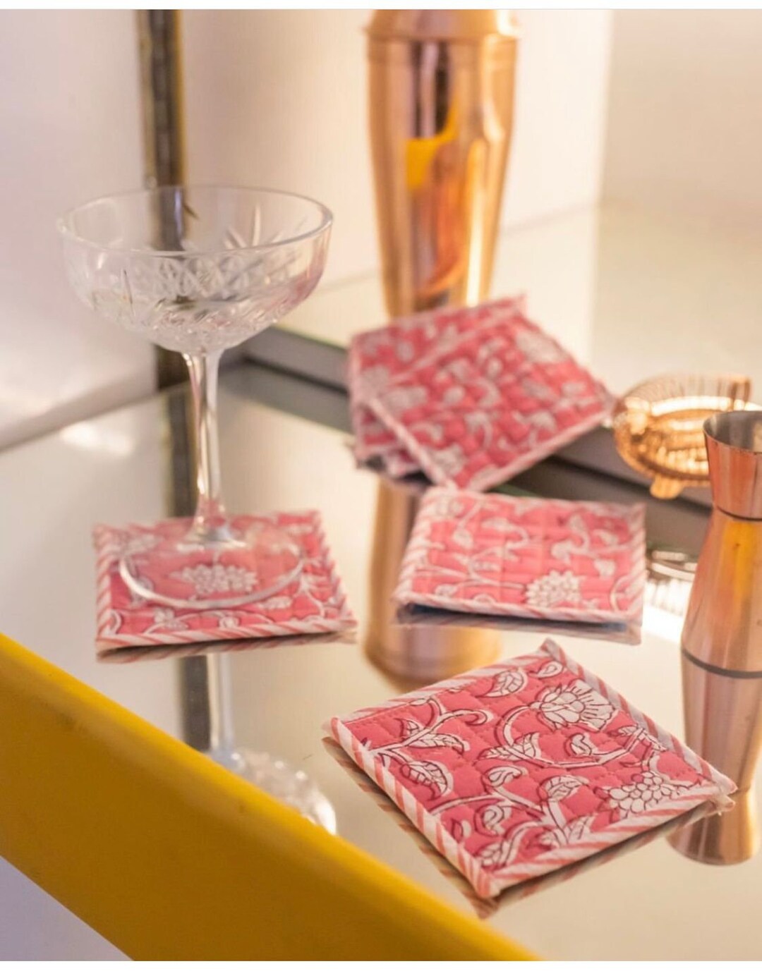 Reversible Fabric Coasters, Quilted Floral Prated Coasters, Handmade ...