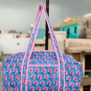 Large Cotton Weekender Travel Bag, Handmade Quilted Fabric Duffle Bag ...