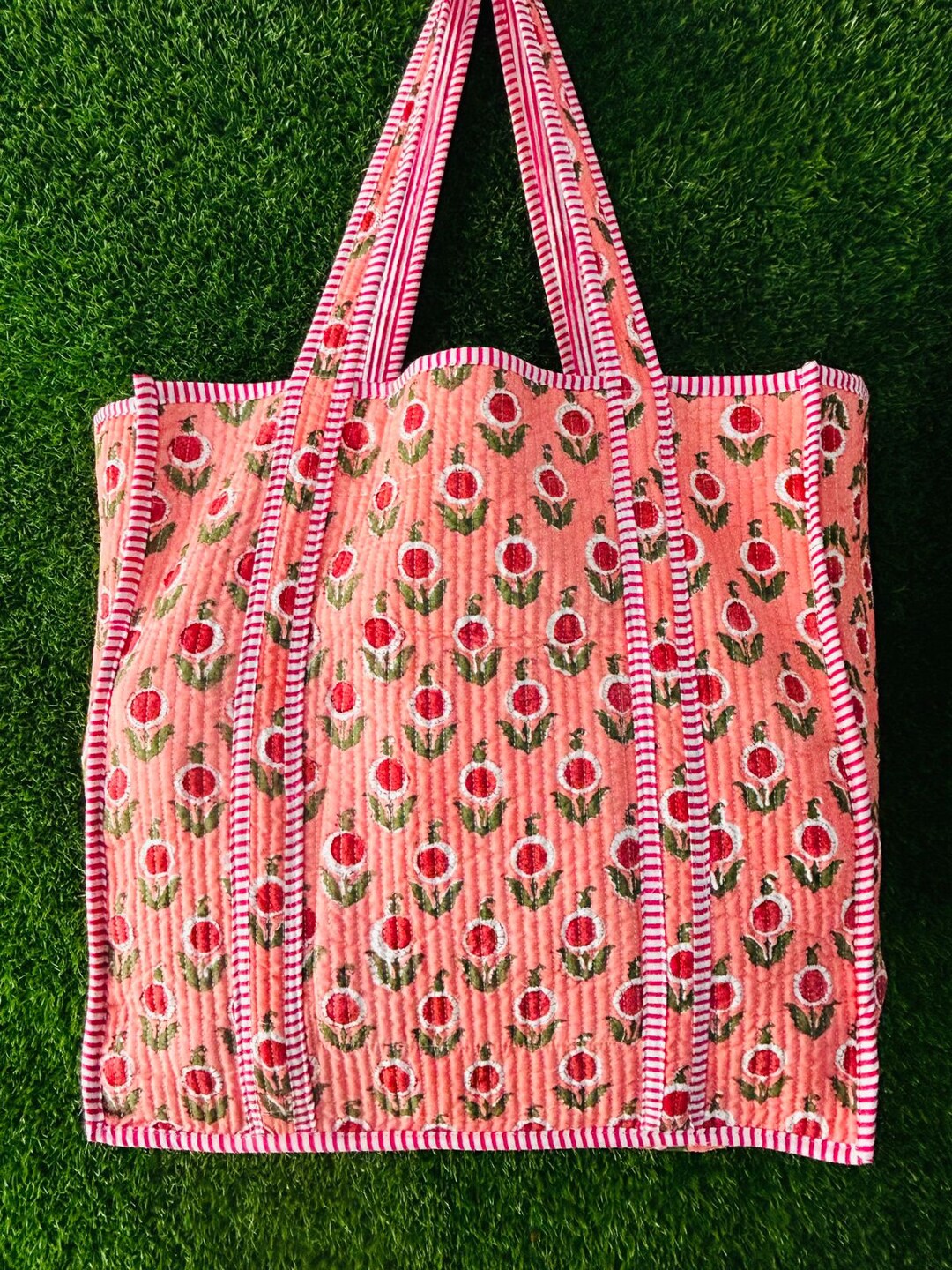 Handmade Quilted Cotton Toto Bag Floral Handprinted Large Shopping ...
