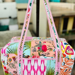 Large Cotton Weekender Travel Bag, Handmade Quilted Fabric Duffle Bag ...