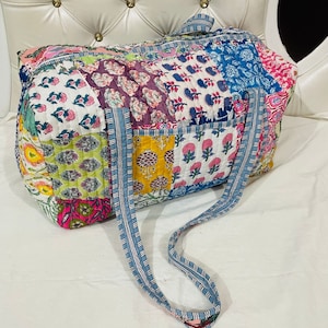 Large Cotton Weekender Travel Bag, Handmade Quilted Fabric Duffle Bag ...