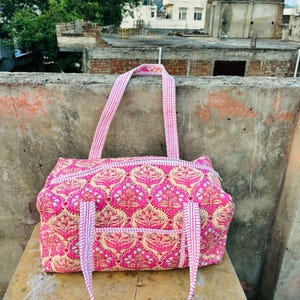 Large Cotton Weekender Duffle Bags Blockprint Quilted Fabric Weekender ...