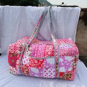 Women's Large Duffel Bag Boho Overnight Travel Bag Cotton Quilted ...