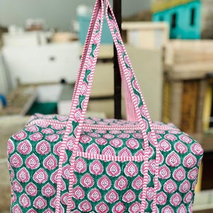 Large Cotton Weekender Travel Bag, Handmade Quilted Fabric Duffle Bag ...