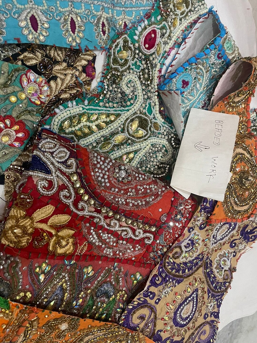 Multi Colored Beaded Fabric Vintage Indian Embellishment Pack ...
