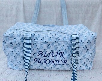 Large Cotton Weekender Travel Bag, Handmade Quilted Fabric Duffle Bag ...