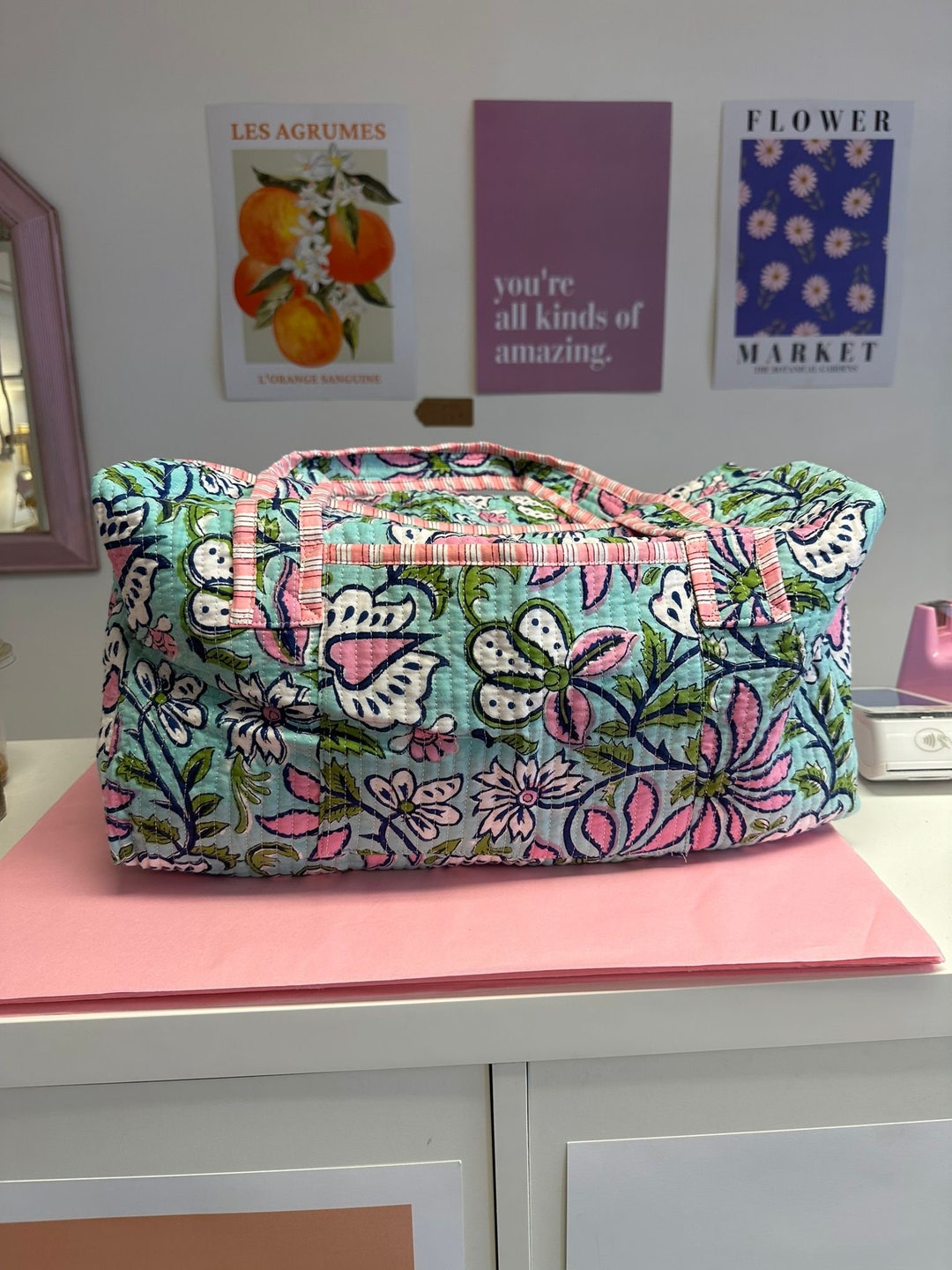 Large Cotton Weekender Travel Bag Handmade Quilted Fabric - Etsy